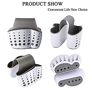 Sink Caddy Sponge Holder for Kitchen Sink Faucet Hanging Sink Sponge Caddy Organizer for Sponge, Brush, Soap, Silicone Plastic Saddle Faucet Flexible Caddy with Drain Holes for Drying,Double White