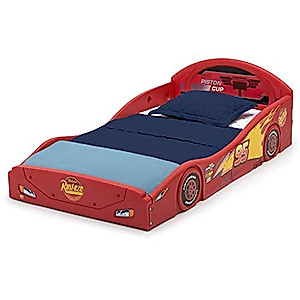 Delta Children Disney Pixar Cars Lightning McQueen Race Car Sleep and Play Toddler Bed with Attached Guardrails