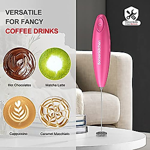 Bonsenkitchen Milk Frother Handheld, Automatic Milk Foam Maker Hand Frother for Coffee, Matcha, Hot Chocolate, Battery Operated Mini Drink Mixer-Hot Pink