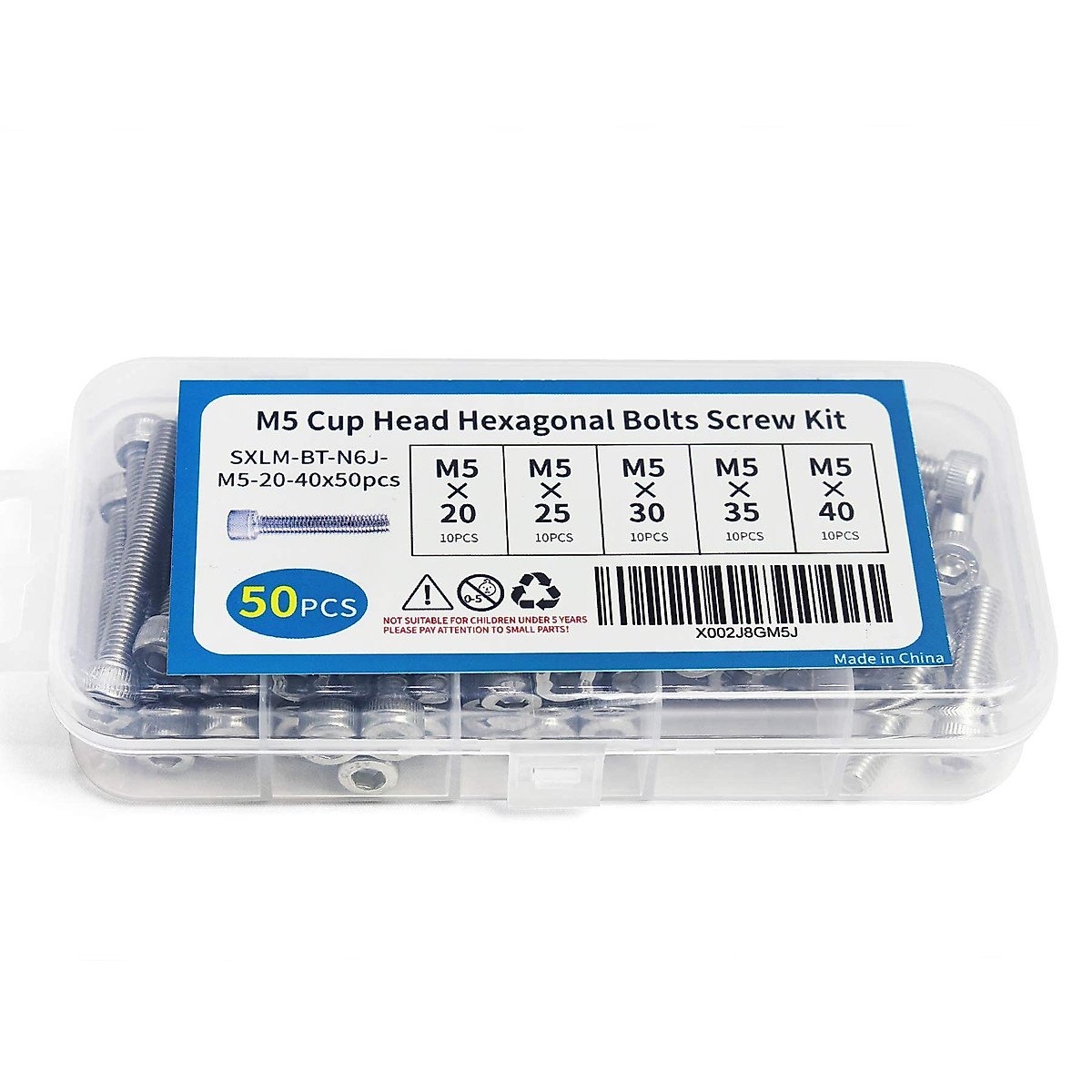 M5 x 20mm 25mm 30mm 35mm 40mm Socket Head Cap Screws Bolts Stainless Steel 304 Metric Machine Hex Socket Screw, 50PCS