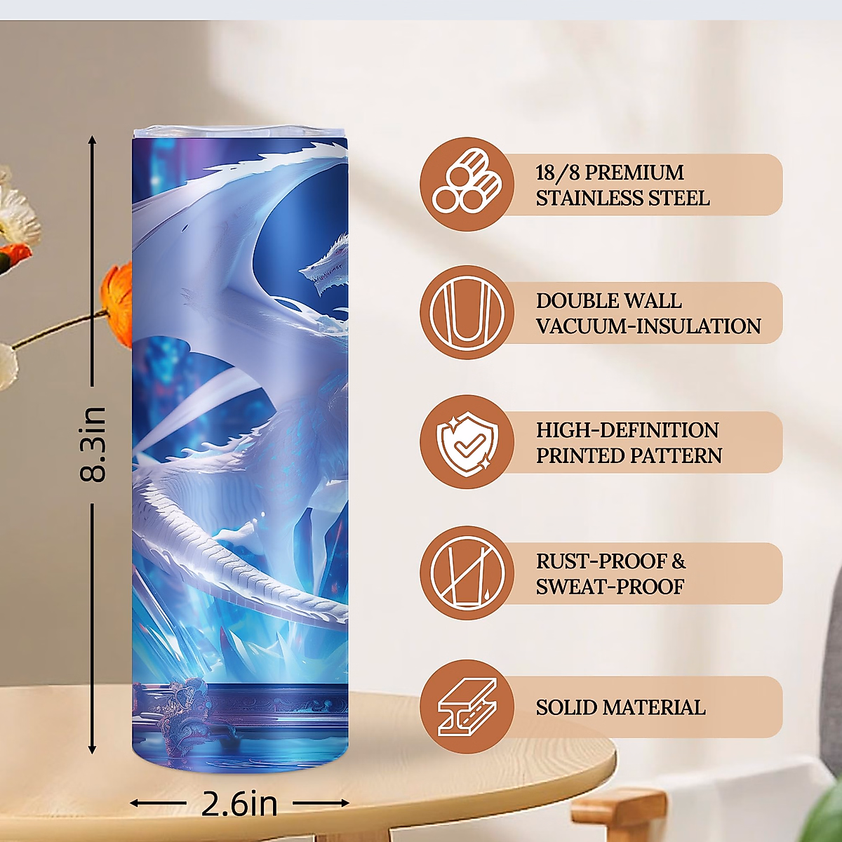 MoYueno Dragon Stuff, Slim Dragon Tumbler with Lid & Straw & Brush, Drake Cup, Loong Gifts for Men Animal Lovers, Loong Gift for Birthday, Blue & 20 Oz