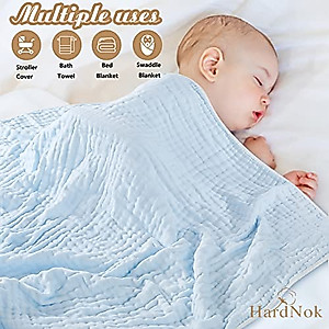 HardNok Muslin Baby Blanket for Newborn 6 Layer Pure Cotton Receiving Blankets, Breathable and Lightweight, Super Soft Multi-use Blanket for Boys and Girls in All Seasons. (Blue)