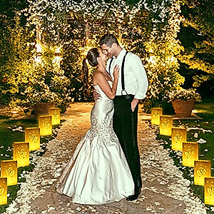 20pcs White Luminary Bags Outdoor Special Lantern Luminary Bag with Duo Heart Reusable Flame Resistant Paper Bags with Cotton Material for Wedding Valentine Engagement Marriage Proposal Decorations