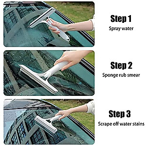 zipelo 3-in-1 Window Squeegee, Window Cleaning Tool for Car Indoor Outdoor High Windows with Sponges and Spray, Multifunctional Glass Squeegee for Shower Doors, Bathroom, Window (Blue)