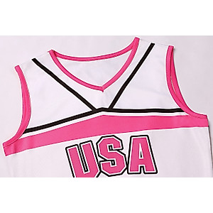 Gigoitly Cheerleading Costume for Girls Pink Cheerleader Outfit with Pom Poms for Girls’ Cheer Up Halloween Birthday Gifts