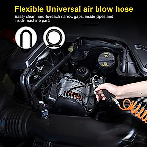 Industrial Air Blow Gun with Brass Adjustable Air Nozzle, Pneumatic Air Blower Gun with 2 pcs Steel Air Flow Extensions and Universal Blow Hose, Air Compressor Accessory Tool Dedusting Air Gun
