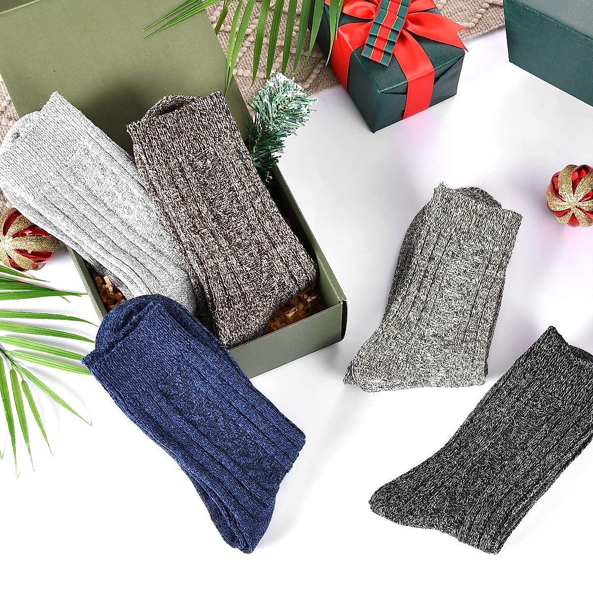 Trifabricy 5 Pairs Wool Socks - Comfortable and Warm Womens Wool Socks, Wool Socks Women, Super Soft Crew Socks for Women, Thick Knit Cabin Cozy Wool Socks Gifts For Women