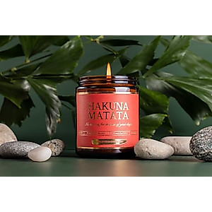 Hakuna Matata Lavender Soy Wax Candle (9oz) ; Disney Gifts for Women, Disney Collectibles, Disney Home Decor, Unique Friend Xmas Gift Idea, Adults Disney Candle Housewarming Gifts for Disney Lovers