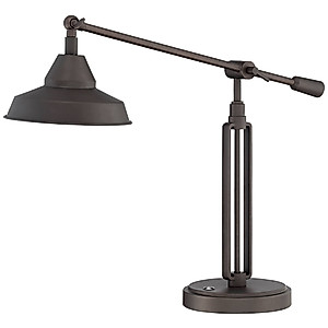 Franklin Iron Works Turnbuckle Rustic Farmhouse Desk Lamp 25" High with USB Charging Port Oil Rubbed Bronze LED Adjustable Metal Shade for Bedroom Living Room House Bedside Nightstand Home Office