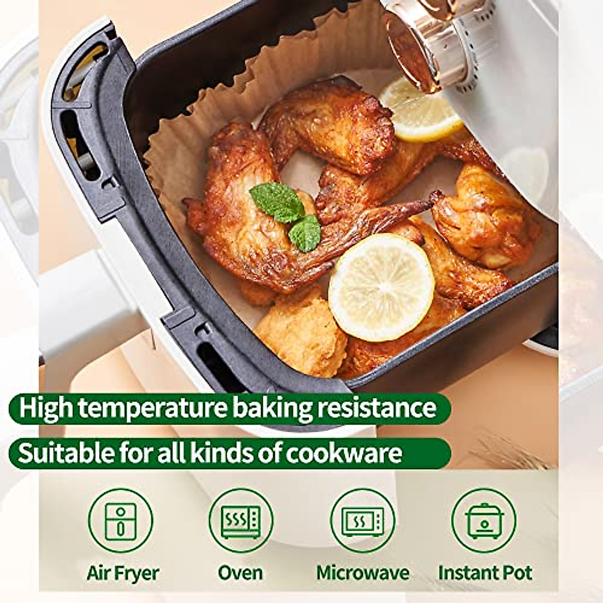 LANARP 300 Pcs 7.9 Inch Air Fryer Disposable Paper Liner Non-stick Round Airfryer Parchment Liners Oil Resistant Food Grade Baking Paper Liner for Air Fryer Grease and Water Proof Cooking Paper