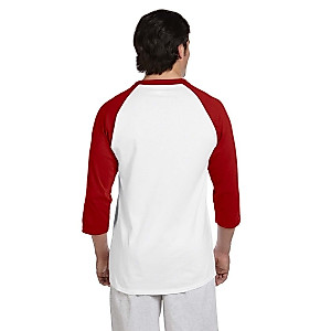 Champion Men's Raglan Baseball T-Shirt, White/Scarlet, X-Large