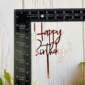 Happy Birthday Cake Topper for Birthday Party Decorations (Mirror Rose Gold Acrylic)