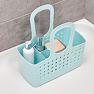 iDesign Plastic Divided Shower Caddy Tote, College Essential for Dorm Room, Communal and Shared Bathroom, The Orbz Collection - 11.75" x 6" x 12", Mint Green