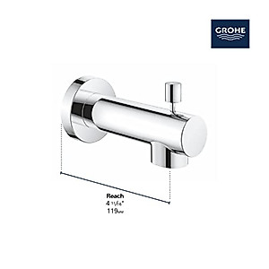 GROHE 13366000 Concetto Bathtub Faucet Tub Spout with Shower Diverter, Brass, Starlight Chrome