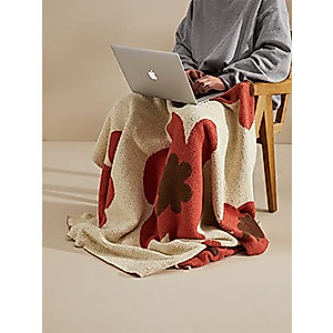 GunziStreet Blanket Throw Big Flower Pattern Fuzzy Warm Fleece Microfiber for Couch Chairs Sofa Baby Home Decorative All Season (Chen Red, 47'' x 59'')