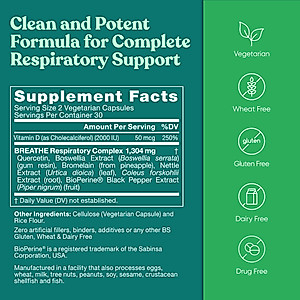 Breathe Inhaler Support Supplement – Sinus, Lungs, Open & Clear Airways – Seasonal Nasal Health, Bronchial Wellness, Healthy Chest – Quercetin, Vitamin D, Bromelain Pills – 60 Vegetarian Soft Capsules