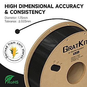 GratKit PLA+ Filament 1.75mm, 3D Printer Filament,+/-0.03mm,1KG,PLA Plus Black