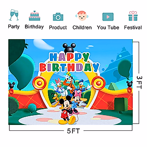 Mickey Mouse Clubhouse Backdrop for Birthday Party Supplies 5x3ft Park Photo Backgrounds Mickey Mouse Clubhouse Theme Baby Shower Banner for Birthday Cake Table Decoration