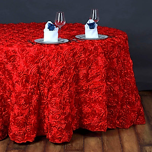 Efavormart 132" Wholesale Round Table Cover RED Grandiose Rosette 3D Satin Tablecloth for Wedding Party Event Decoration
