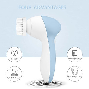 Waterproof Facial Cleansing Spin Brush Set with 3 Exfoliating Brush Heads - Rechargeable Face Scrubber Cleanser Brush by CLSEVXY - Face Brush for Gentle Exfoliation and Deep Scrubbing