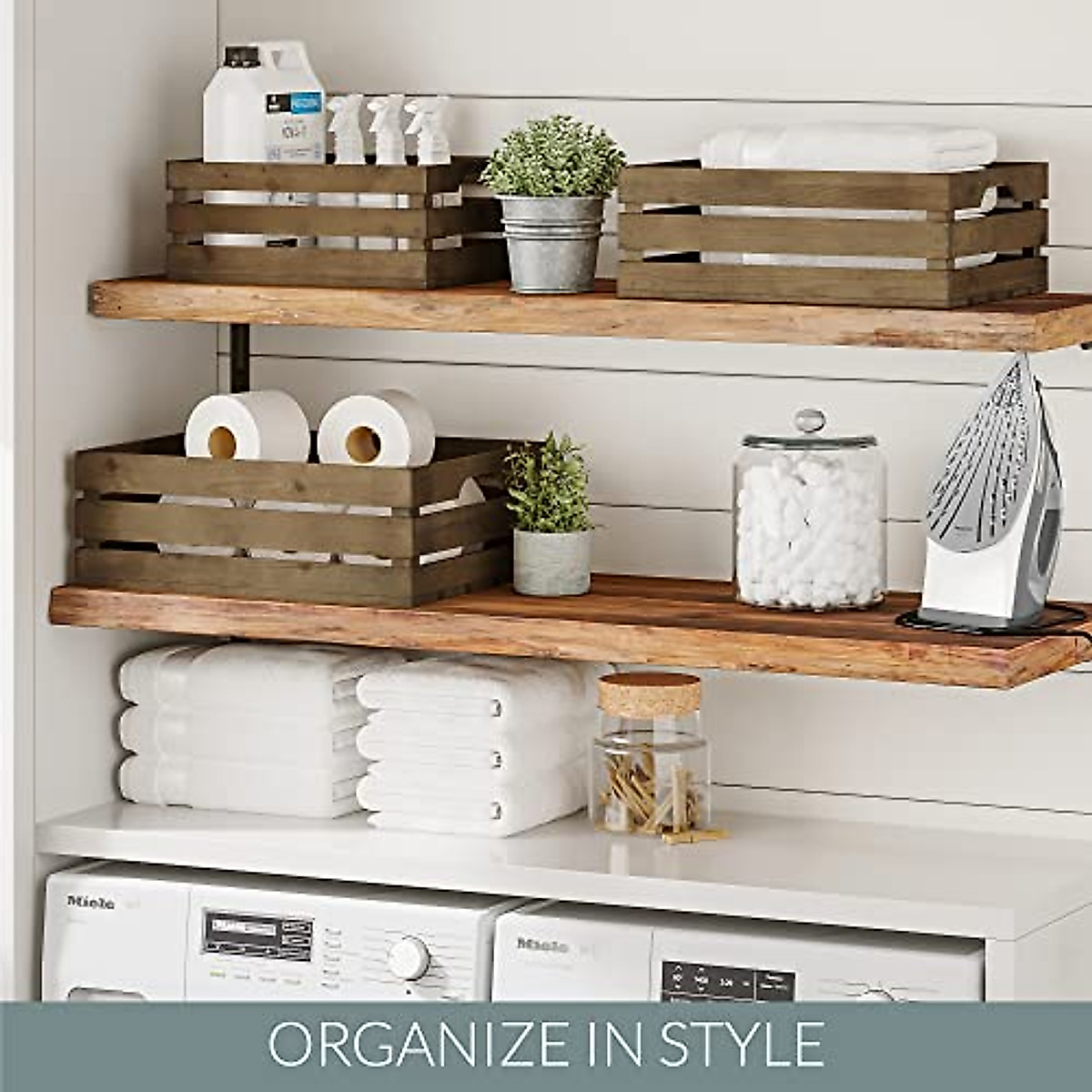 Wood Crates Set of Three - Decorative Large Nesting Rustic Wooden Crates for Storage, Display, Decor, Boxes - Stackable or Mountable Wooden Crate for Photography - Wooden Crates for Decoration - Wood Crate Bulk (Brown) by Barnyard Designs