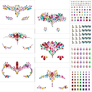 10 Sheets Face Gems Face Rhinestones Mermaid Jewels Rave Eyes Face Body Temporary Tattoos Stickers Glitter Crystal Tears Gem Stones Stickers for Festival Party (Rainbow Style)