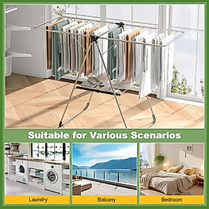 Giantex Clothes Drying Rack, 2-Layer Aluminum Foldable Laundry Drying Rack with 2-Level Adjustable Height, Anti-slip Foot Pad, Space Saving Freestanding Collapsible Laundry Drying Rack