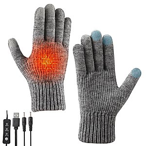 USB Heated Gloves, BicycleStore Warm Winter Heated Gloves with 3 Adjustable Temperature Electric Touchscreen Gloves Hand Warmers Work Gloves Unisex Washable Knitting Glove for Men Women Indoor Outdoor