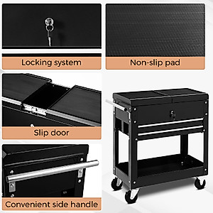 ERGOMASTER Utility Service Cart Tool on Wheels Heavy Duty Metal 4 Tiers Shelves with Drawers Tool Storage Organizer for Warehouse,Garage and Workshop