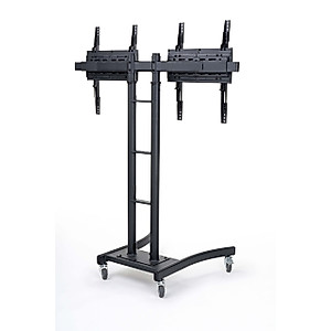 Floor Stand for TVs, Dual Monitor Mount with Side-by-Side Brackets, Fits Most 24" to 70" LCD Monitors, 50" to 90" Height-Adjustable TV Rack with Locking Casters - Black