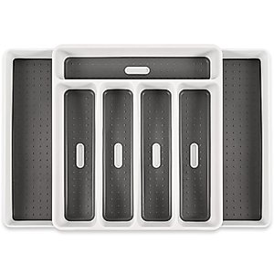pyntop Kitchen Utensil Knife Drawer Organizer - Expandable Silverware Drawer Organizer with 2-Tier Removable Knife Holder, Adjustable Cutlery Organizer, Large Capacity Kitchen Utensil Tray