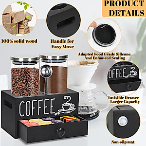 Glass Coffee Containers with Shelf, Coffee Bean Storage Container with Airtight Lids, Coffee Container for Ground Coffee, Coffee Bar Accessories Organizer with Drawer, Food Storage Jars for Kitchen
