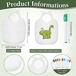 26 Pcs Baby Bibs and Game Set Baby Shower Game Sign 15 White Feeder Bibs 10 Fabric Markers for Gender Reveal (Green Leaves)