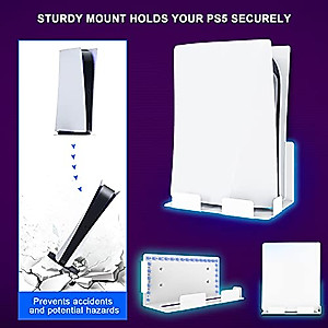 NexiGo PS5 Wall Mount with RGB LED Light - Wall Bracket for Playstation 5 Console (Disc & Digital) - Remote Control Colorful Lighting - Sturdy Wall Stand Hanger