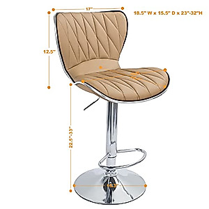 JONAFORS Premium Adjustable Swivel Bar Stools,Kitchen Counter Bar Stools PU Leather Padded with Back, Set of 2, Khaki