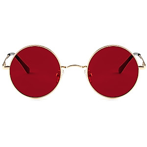 Kursan Red Circle Glasses/Small Round Polarized Sunglasses for Women Men Hippie Retro Circle Sun Glasses - 45MM (Gold/Clear Red)
