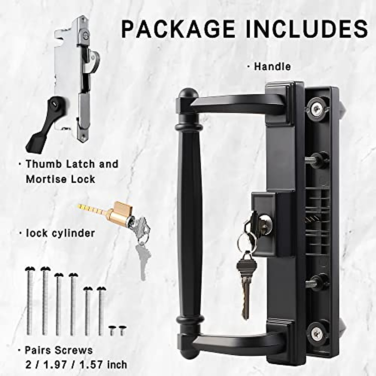 House Guard 20001 Series Patio Door Lock and Handle Set with Key Choices That Add a Unique Signature to Your Patio Doors Glass Sliding Door Handle(Black)