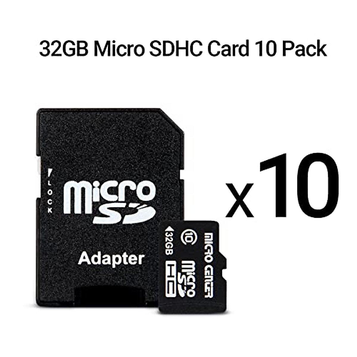 Micro Center 32GB Class 10 Micro SDHC Flash Memory Card 10 Pack with Adapter for Mobile Device Storage Phone, Tablet, Drone & Full HD Video Recording - 80MB/s UHS-I, C10, U1 (10 Pack)