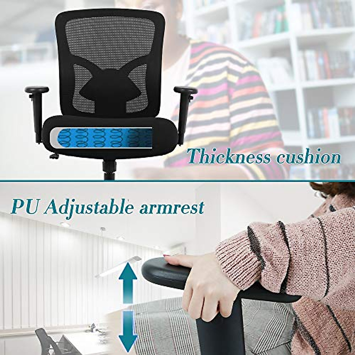 Big & Tall Office Chair Heavy Duty 400LBS Computer Desk Chair Ergonomic High Back Task Rolling Swivel Mesh Chair with Lumbar Support & Adjustable Armrest Modern Executive Chair for Women Men, Black