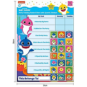 Paper Projects 01.70.30.041 Baby Shark Potty Training Includes 56 Sparkly Stickers | Colourful Chart is Wipe-Clean, Blue, 29.7cm x 42cm
