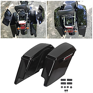 KUAFU 5'' Stretched Extended Saddlebags Compatible with 1993-2013 Harley Davidson Touring Road King Road Glide Street Glide Electra Glide Ultra Classic Hard Saddle Bags W/Lid & Latch Key