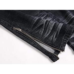 HENGAO Mens Cargo Jeans Ripped Skinny Slim Fit Stretch Jeans, Distressed Destroyed Straight Denim Pants with Pockets, 1755 Black, 40