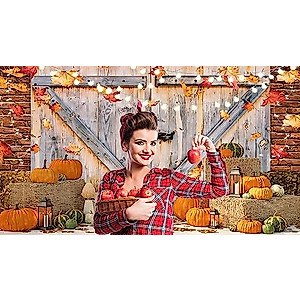 YYNXSY Fall Thanksgiving Backdrop Autumn Pumpkin Harvest Barn Background Hay Maple Leaves Baby Shower Banner Supplies Photo Booth Prop 7X5FT YY-2515
