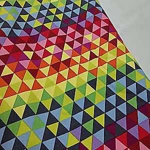 PUMCRAFT Sewing Fabric 100% Cotton Fabric Rainbow Color Colorful Geometry Triangle Printed Sewing Cloth Dress Clothing Textile Tissue - 50cm Fabric Patchwork Craft
