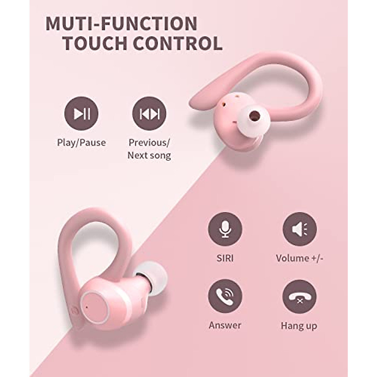 Wireless Earbuds, Bluetooth 5.1 Sport Headphones with mic, Noise Cancelling Touch Control in-Ear Bluetooth Earphones, Type-C Charging Wireless Headphones Auto Pairing, Stereo Headset for Gym