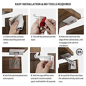 12 Pack Upgraded Lnvisible Child Safety Cabinet Locks, Baby Proofing Cabinet Latch Locks, Baby Drawer Locks, Child Safety Strong Adhesive Baby Proof Drawers Locks for Cabinets and Drawers