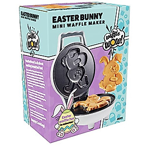 Easter Bunny Mini Waffle Maker - Make Holiday Breakfast Special for Kids & Adults w Cute Bunny Waffles or Pancakes- Individual 4 Inch Waffler Iron, Fun Easter Basket Stuffer or Egg Hunt Surprise Gift