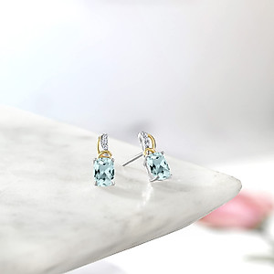 Gem Stone King 925 Sterling Silver and 10K Yellow Gold 7X5MM Cushion Gemstone Birthstone and White Lab Grown Diamond Stud Earrings For Women