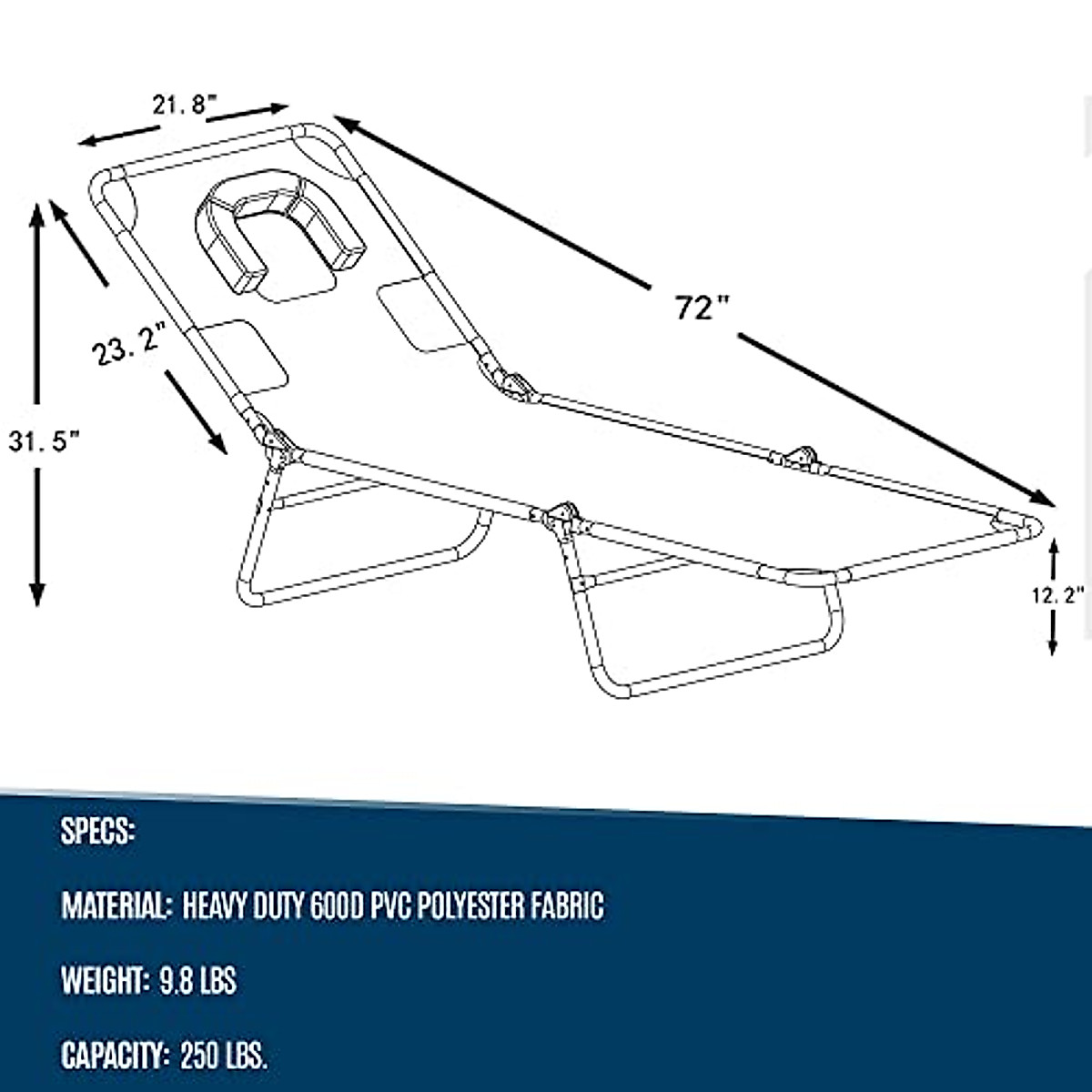 Ostrich Outdoor Folding Adjustable Recliner Chaise Lounge Chair for Beaches, Lakes, and Backyard Pools with Backpack Carrying Straps & Storage Bag