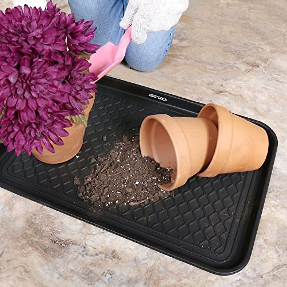 GREAT WORKING TOOLS Boot Trays for Entryway, Set of 2 Heavy Duty Shoe Trays All Season Muddy Mats Wet Shoe Tray Snow Boot Tray - Black, 23.75" x 15.5" x 1.25"